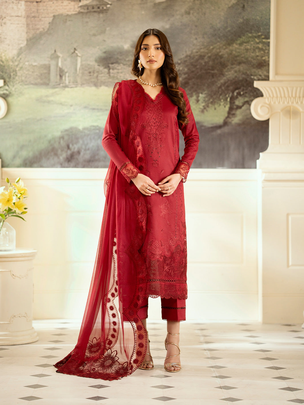 SCARLET | 3 PC LUXURY LAWN – Cinq Apparel